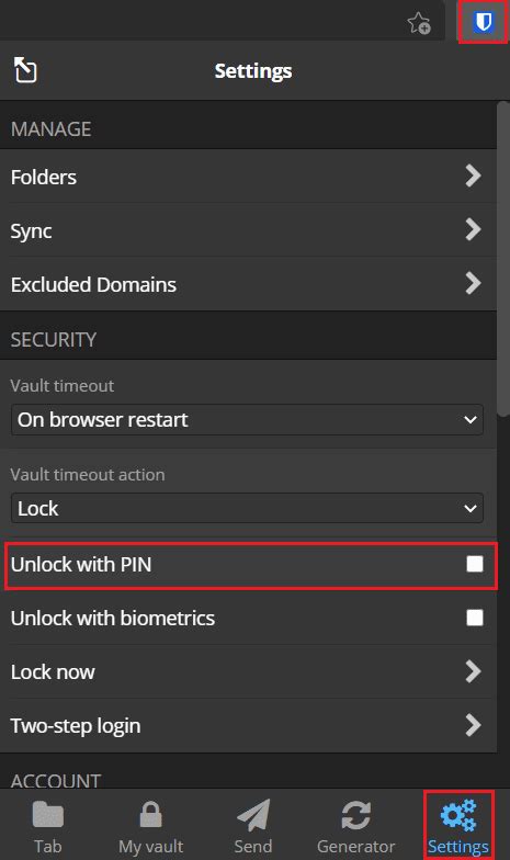 Bitwarden How To Unlock The Browser Extension With A Pin Or Biometrics Technipages