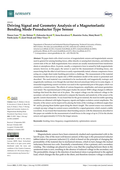 Pdf Driving Signal And Geometry Analysis Of A Magnetoelastic Bending Mode Pressductor Type Sensor