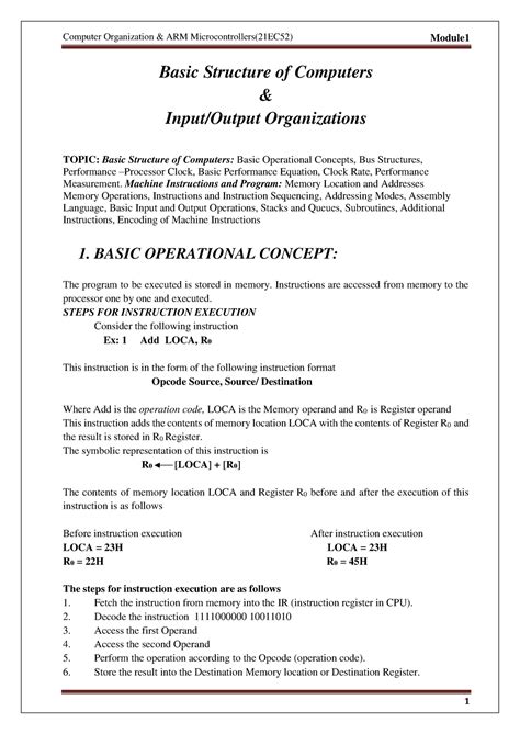 co module 1 a coa 21cs34 module basic structure of computers