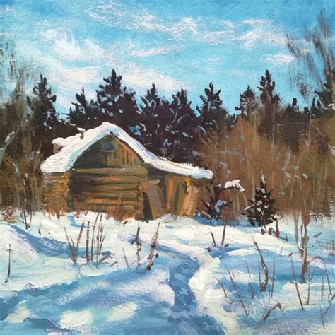 Солнечный зимний пейзаж Рисуем гуашью Рисование с Натальей