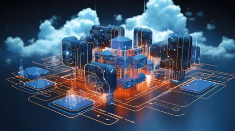 Digital Fortress Of Cybersecurity 3d Graphic With Encrypted Factory Datastreams Stock