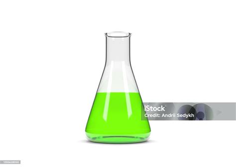 흰색 배경에 고립 된 녹색 액체와 에를렌 마이어 플라스크 0명에 대한 스톡 사진 및 기타 이미지 0명 3차원 형태 개념 Istock