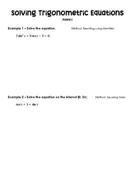 Solving Trigonometric Equations Multiple Angles Notes Practice