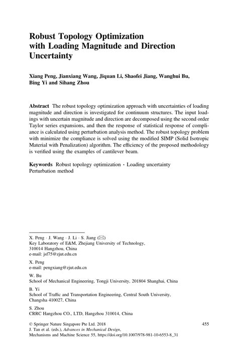 Pdf Robust Topology Optimization With Loading Magnitude And Direction