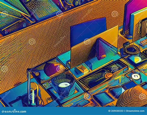Job Fictional Work Environment Generative Ai Stock Illustration Illustration Of Indoors