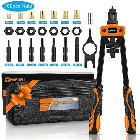 Hardell 14 Inch Hand Rivet Nut Tool Kit With 100 Rivet Nuts 7 Mandrels