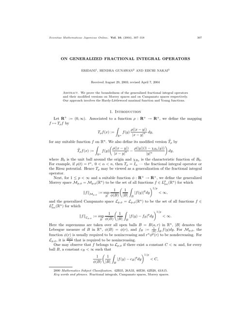 Pdf On Generalized Fractional Integral Operators