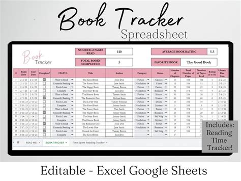 Book Tracker Journal Book Tracker Excel Reading Planner Book Tracker Journal Digital Book