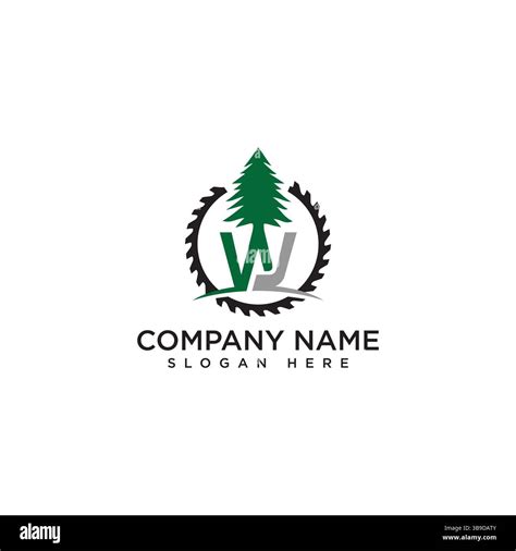 Wj Letter With Pine Tree And Sawmill Logo Design Symbol Vector Illustration Stock Vector Image