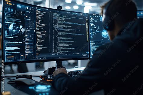 Programmer Integrating Api With Website On A Dual Monitor Setup Efficient Web Development