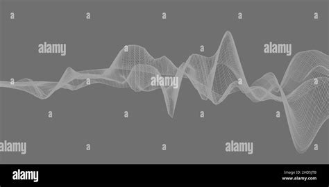 Abstract Wireframe Waveform On Grey Background Visualization Of Sound Waves Or Acoustic Concept