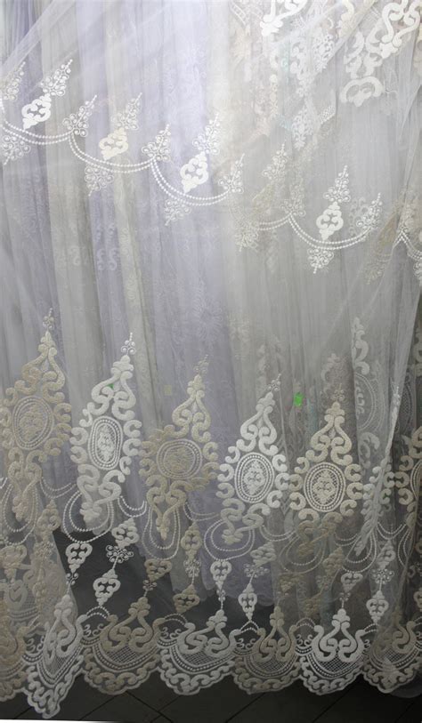 Никки Тюль Сетка с Вышивкой Цвет Молочный узор Молочный Беж Золото — Купить Недорого на