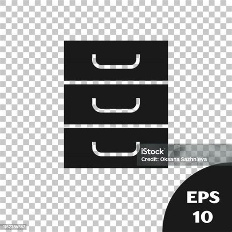 투명 한 배경에 격리 된 문서 아이콘 검정 서랍 아카이브 용지 서랍 파일 캐비닛 서랍 사무용 가구 벡터 일러스트레이션 0명에