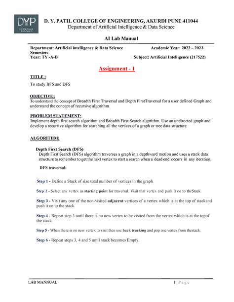 Lab Mannual Practical Writeup AI Lab Department Of Artificial Intelligence Data Science AI