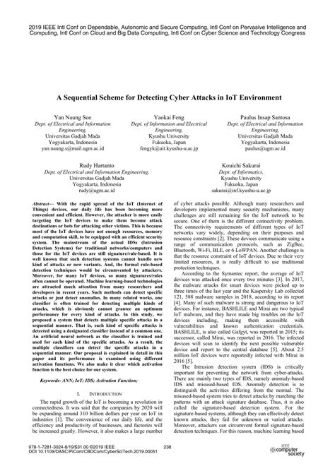 Pdf A Sequential Scheme For Detecting Cyber Attacks In Iot Environment