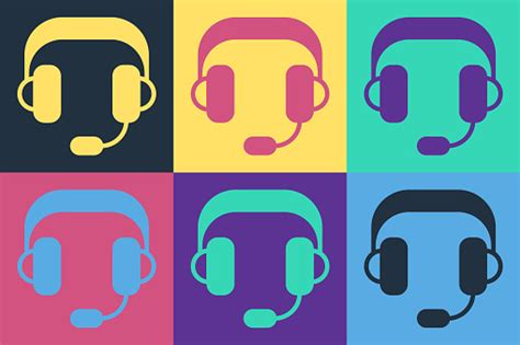 컬러 배경에서 격리된 팝 아트 헤드폰 아이콘입니다 이어폰 음악 서비스 커뮤니케이션 및 운영자를 청취하기위한 개념 벡터 Dj에 대한 스톡 벡터 아트 및 기타 이미지 Istock