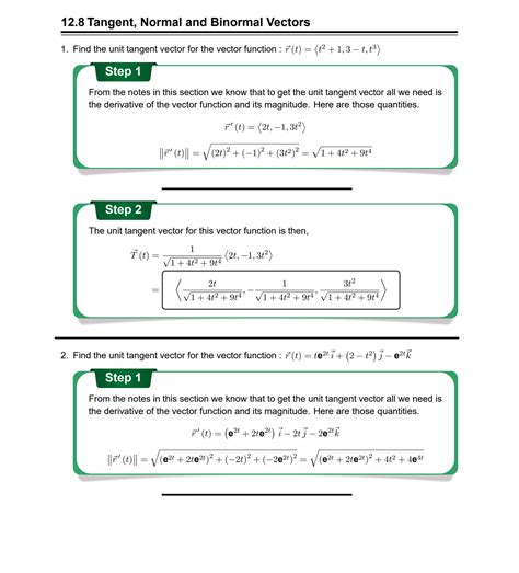 Solution Calculus 1 Exam Problems And Solutions Tangent Normal And Binormal Vectors On