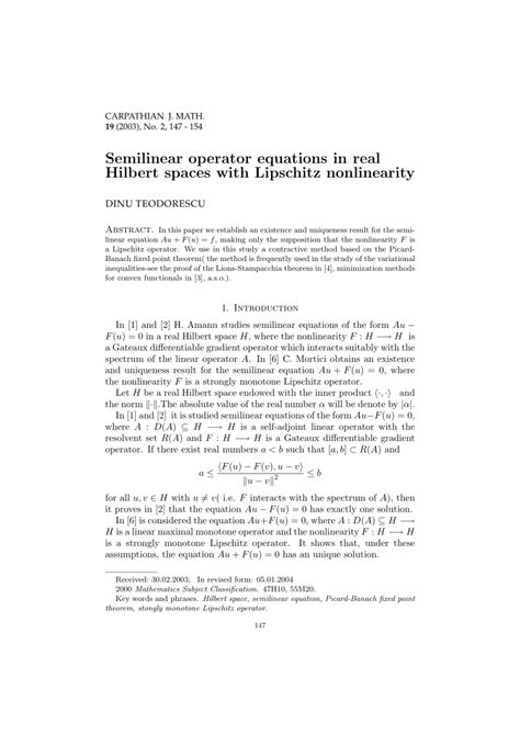 Pdf Semilinear Operator Equations In Real Hilbert Spaces With Lipschitz Nonlinearity