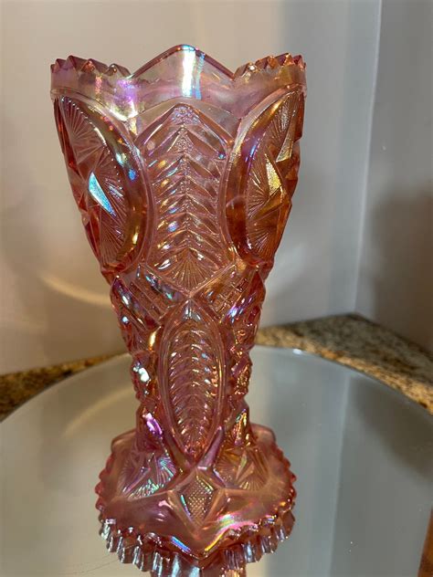 Vintage Pink Carnival Glass Vase Etsy