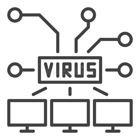 Computers With Virus Vector Pc Network Linear Icon Or Symbol Stock
