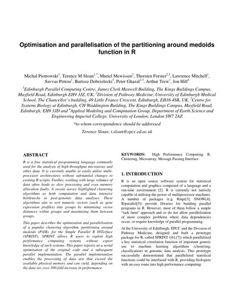 Pdf Optimisation And Parallelisation Of The Partitioning Around