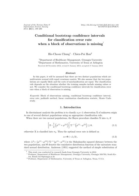Pdf Bootstrap Confidence Intervals For Classification Error Rate In