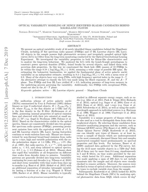 Pdf Optical Variability Modeling Of Newly Identified Blazar Candidates Behind Magellanic Clouds