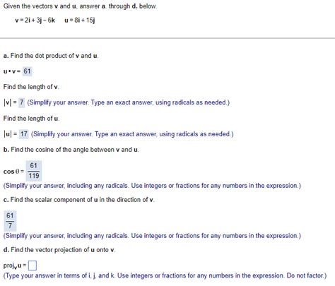 Solved Given The Vectors V And U Answer A Through D Chegg Com