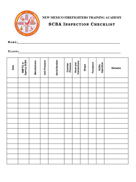 Scba Inspection Checklist Form Pdf