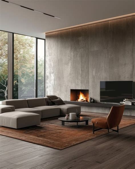 Interior Of Modern Spacious Living Room In Luxury Apartment Grey Modular Corner Sofa Round