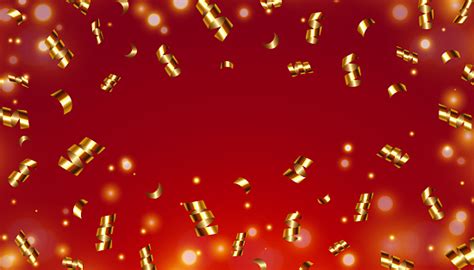 빨간색 배경에 보케가 있는 황금 뱀 색종이 배너 포스터 또는 휴일 카드 장식을 위한 금색의 밝은 축제 반짝이가 있는 벡터 럭셔리 배경 1위에 대한 스톡 벡터 아트 및 기타