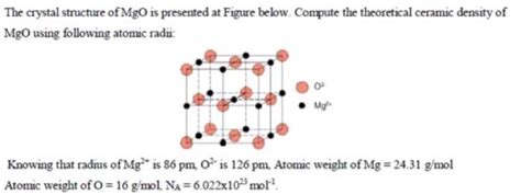 Solved The Crystal Structure Of Mgo Is Presented At Figure