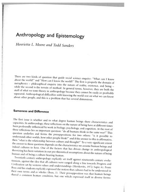 Anthropology And Epistemology Pdf