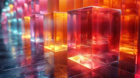 Holographic Abstract Composition Featuring Illuminated Translucent Cubes In Vibrant Colors