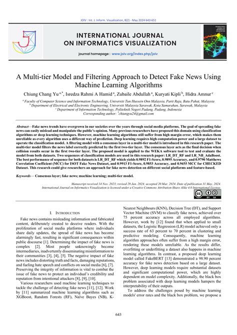 pdf a multi tier model and filtering approach to detect fake news