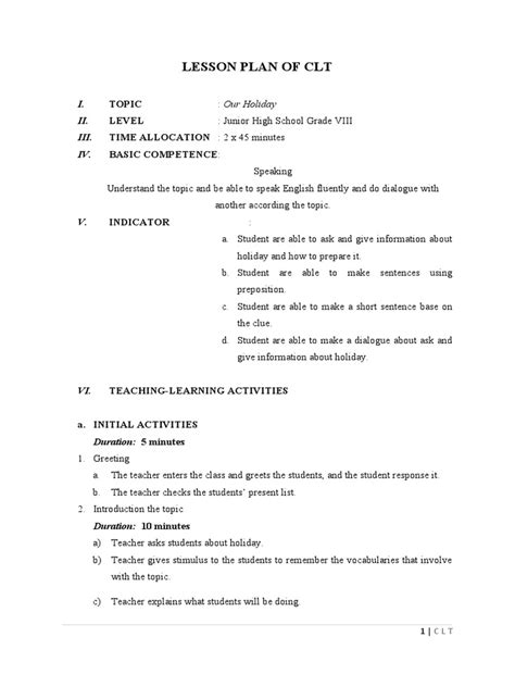 Lesson Plan Of Clt I Ii Iii Iv Pdf Cognitive Science Teaching