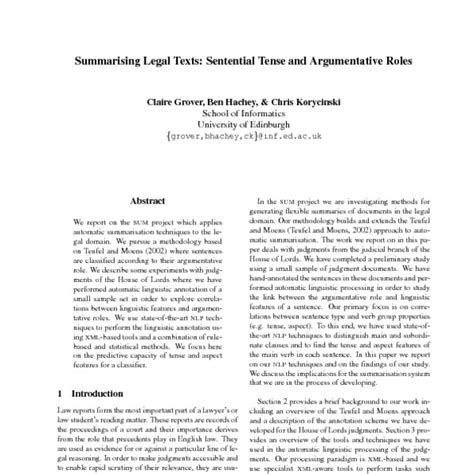 Summarising Legal Texts Sentential Tense And Argumentative Roles Acl Anthology