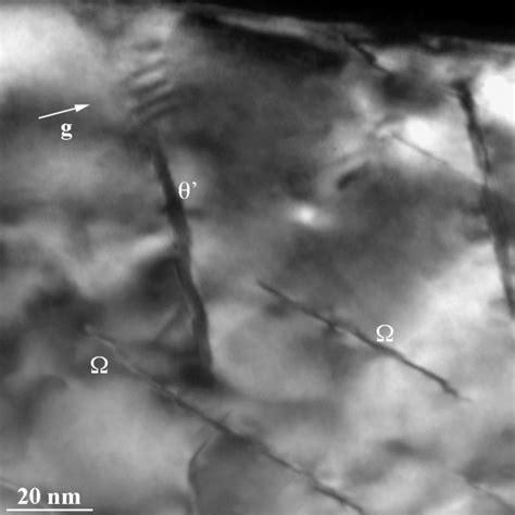 Tem Image Showing Ω And θ Platelets Edge On In Their Deformed