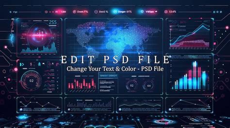 Premium Psd Futuristic Interface With World Map And Data Visualizations