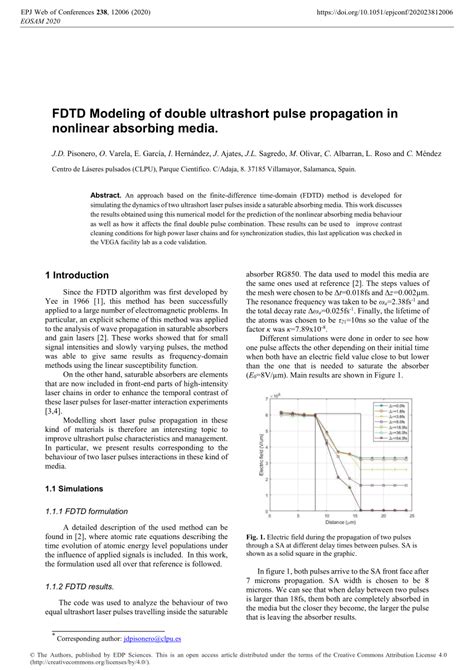 Pdf Fdtd Modeling Of Double Ultrashort Pulse Propagation In Nonlinear