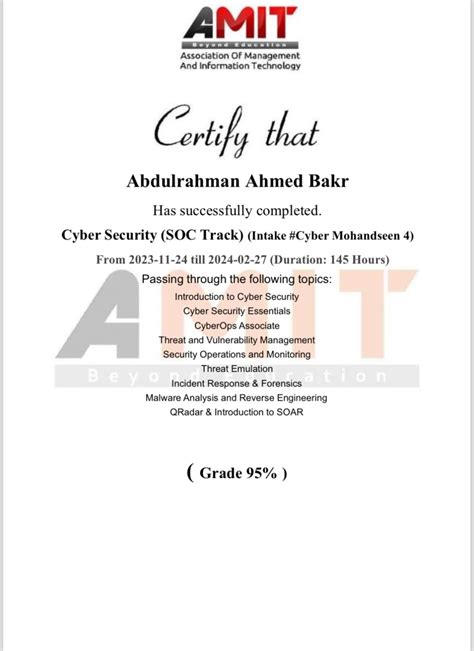 Abdulrahman Bakr On Linkedin I M Happy To Share This Certificate Of Cyber Security Soc T1 From
