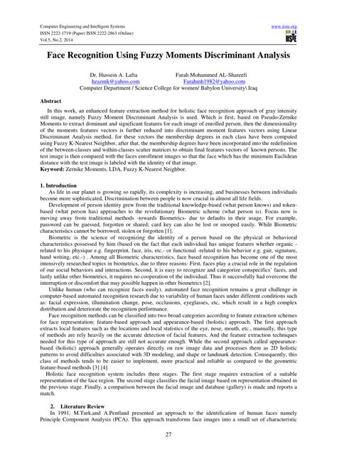 Pdf Face Recognition Using Fuzzy Moments Discriminant Analysis