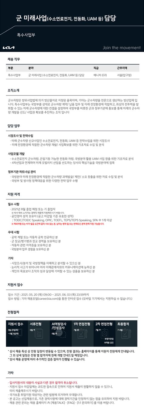 기아 채용공고 군 미래사업 신입 채용 2021년 채용
