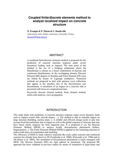 pdf coupled finite discrete elements method to analyze localized