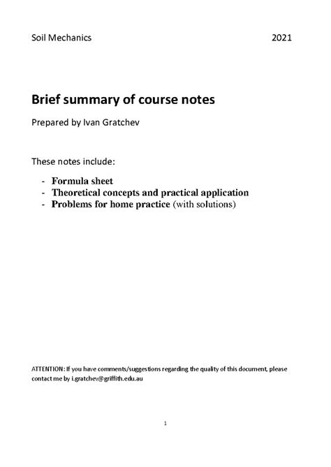 Lecture Notes 2021 Soil Mechanics 2021 Brief Summary Of Course Notes Prepared By Ivan Gratchev