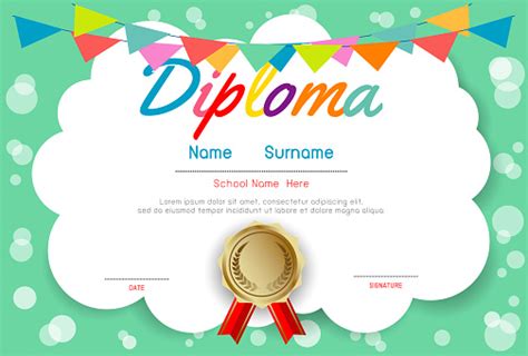 인증서 유치원 및 초등학교 유치원 아이 들 졸업장 인증서 패턴 디자인 서식 파일 유치원 학생을 위한 졸업장 템플릿 어린이 졸업장