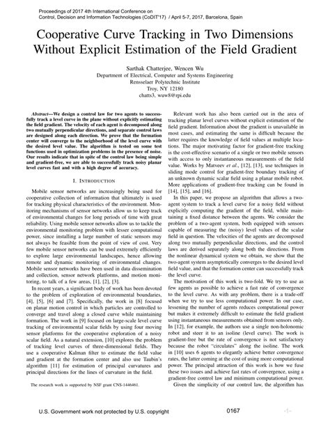 Pdf Cooperative Curve Tracking In Two Dimensions Without Explicit Estimation Of The Field Gradient