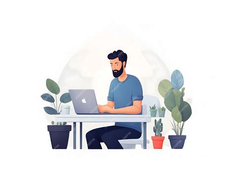 Premium Photo Vector Illustration Of A Man Computer Programmer Working At A Computer