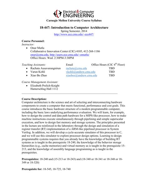 cmu computer architecture syllabus spring 2014