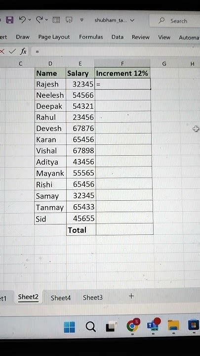 excel trick ‼️ increment salary by 12 and find total 🔥 excel tips 💯 shorts msexcel